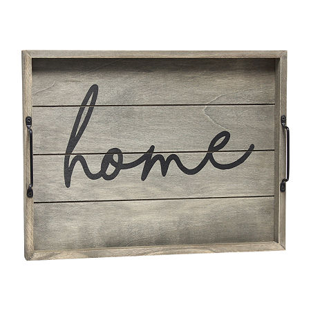 Elegant Designs Decorative Wood Serving Tray with Handles - Light Gray
