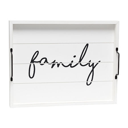 Elegant Designs Decorative Wood Serving Tray with Handles - Family - Open White