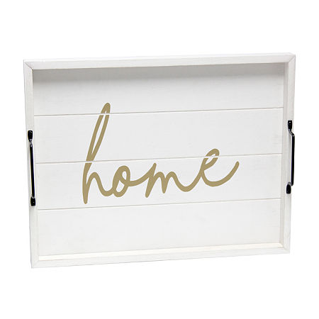 Elegant Designs Decorative Wood Serving Tray with Handles - White