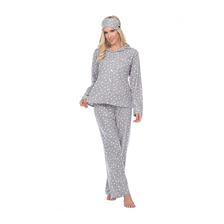 Womens White Mark Dotted Long Sleeve 3pc. Pajama Set
