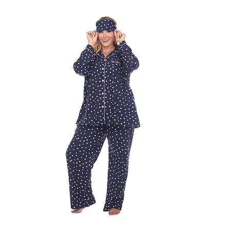 Womens Plus Size Pajama Set  3 Piece - Navy