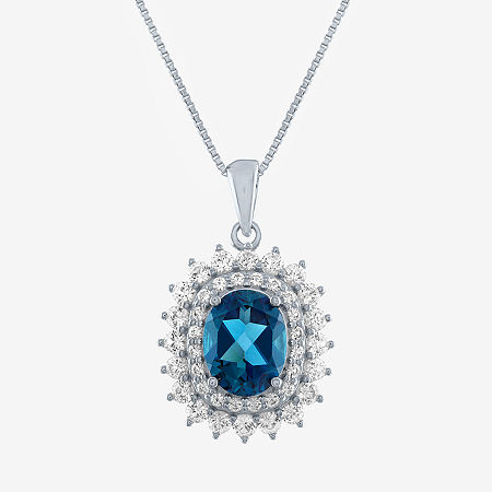 Click here for Womens Gemstone Sterling Silver Oval Halo Pendant... prices