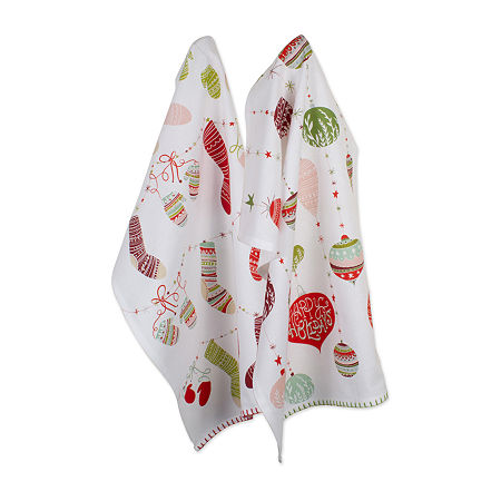 Design Imports Assorted X-mas Trimmings Printed Dishtowel Set - Red