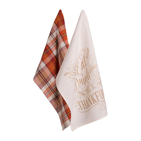 Design Imports Assorted Check Fall Be Thankful Printed Dishtowel Set - Orange