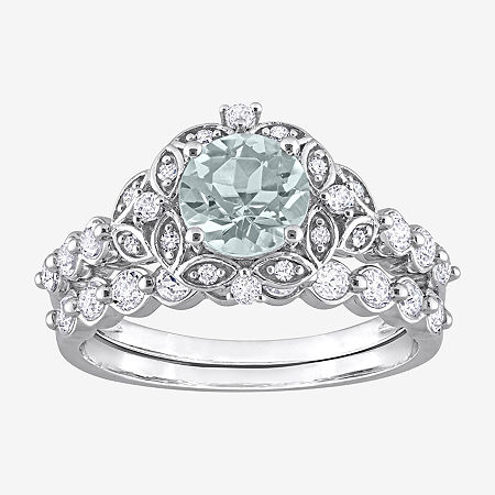 Click here for Womens Diamond Accent Genuine Blue Aquamarine 10K... prices