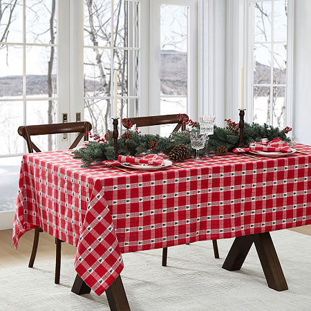 Elrene Sherwood Tree Dobby Cotton Rectangle Tablecloth  120x 60 - Red