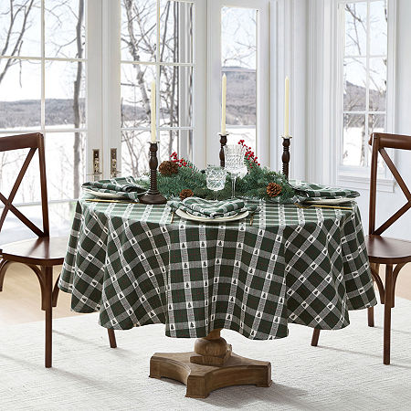 Elrene Sherwood Tree Dobby Cotton Oval Tablecloth  84x 60 - Green