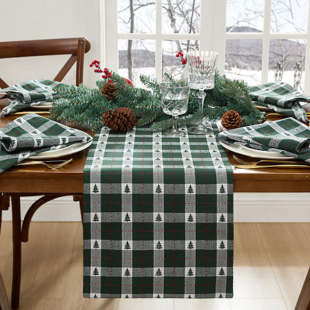 Elrene Sherwood Tree Dobby Cotton Table Runner  70x 13 - Green