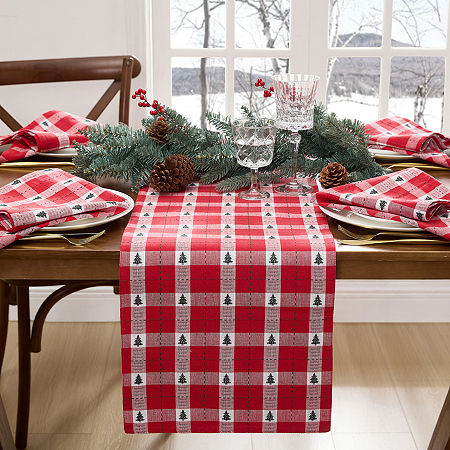 Elrene Sherwood Tree Dobby Cotton Table Runner  70x 13 - Red