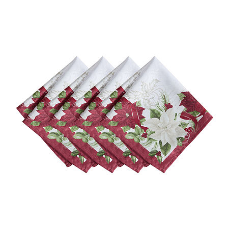 Elrene Clarette Poinsettia Holiday Fabric Napkins 17x 17  Set of 4 - Rose