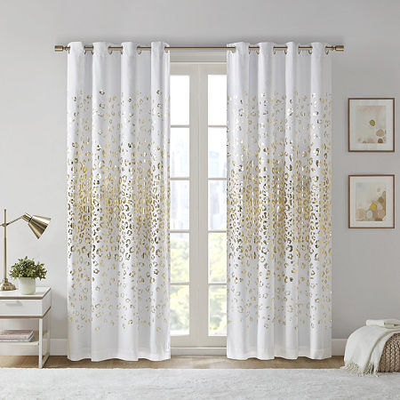 Intelligent Design Lillie Metallic Leopard Print Total Blackout Curtain 1 Panel for bedroom  Silver grommet top fit up to 1.25 inches rod Single Curta