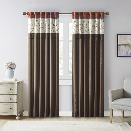 Serene Embroidered Room Darkening Curtain Panel for bedroom  Rob Pocket/Back Tab fit up to 1.25 inches rod Single Curtain Panel for Living Room  Width