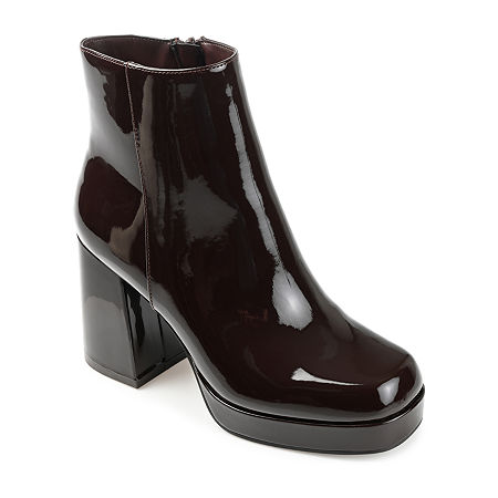 Journee Collection Womens Mollie Platform Block Heel Booties - Dark Brown Patent