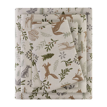 Madison Park Novelty Printed Cotton Flannel 4-Pc. Sheet Set  Full - Tan Woodla