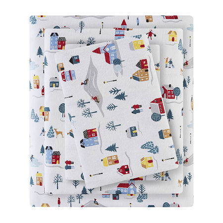 Madison Park Novelty Printed Cotton Flannel 4-Pc. Sheet Set  Full - White Vill