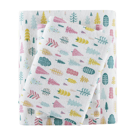 Intelligent Design Novelty Printed Flannel 3-Pc. Sheet Set  Twin Xl - White Holiday Trees