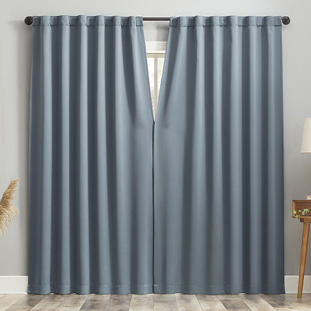 Aria Magnetic Closure Theater Grade 100 Blackout Back Tab Curtain Panel Pair - Denim blue