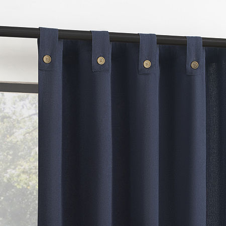 Cotton Blend Button Tab Top Curtain - Navy blue