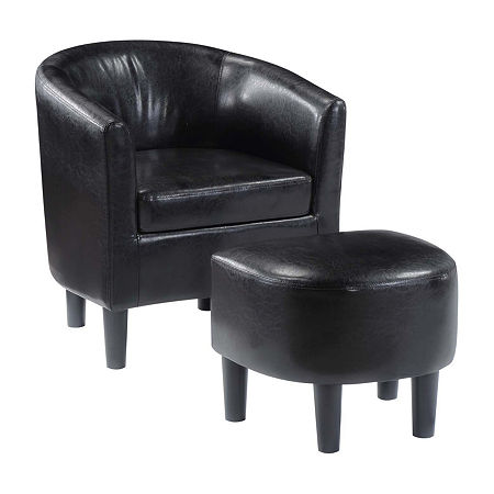 Convenience Concepts 26.25 Faux Leather Churchill Accent Chair with Ottoman - Black Faux Leather