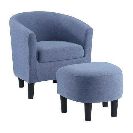 Convenience Concepts 26.25 Faux Linen Churchill Accent Chair with Ottoman - Blue Fabric