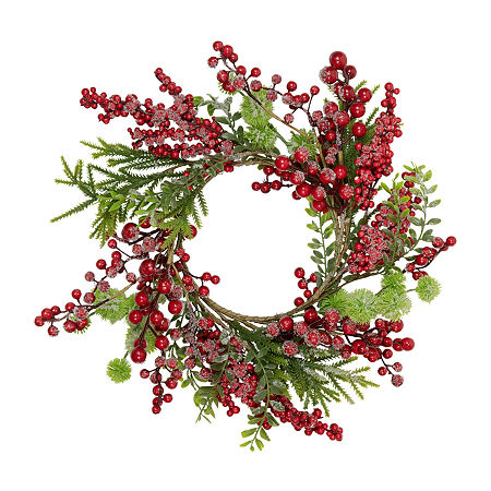 Click here for Northlight Frosted Red Berry And Pine Unlit Wreath... prices