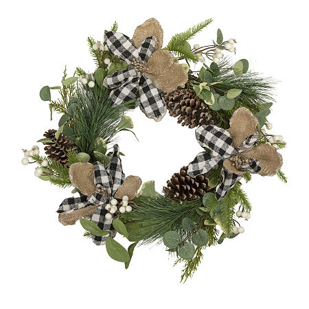 Click here for Northlight Magnolia And Frosted Pine Cones Unlit W... prices