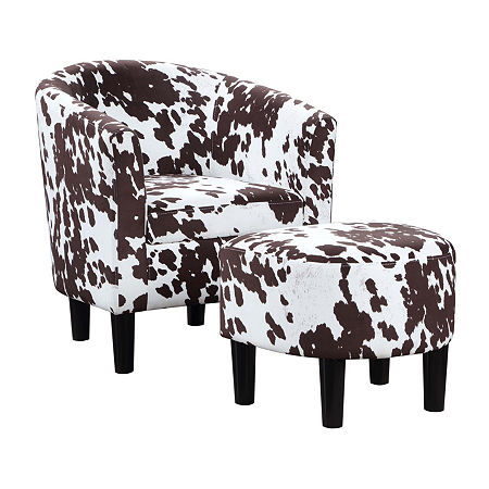 Convenience Concepts 26.25 Faux Cowhide Churchill Accent Chair with Ottoman - Brown Cow Print