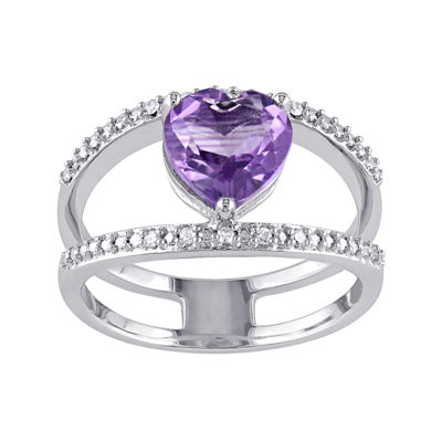 Heart-Shaped Genuine Amethyst and Diamond-Accent Split Band Ring