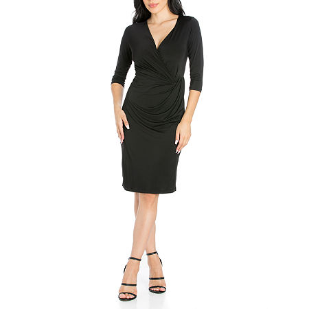 24/7 Comfort Apparel Womens Draped In Style V Neck Dress  Large  Black