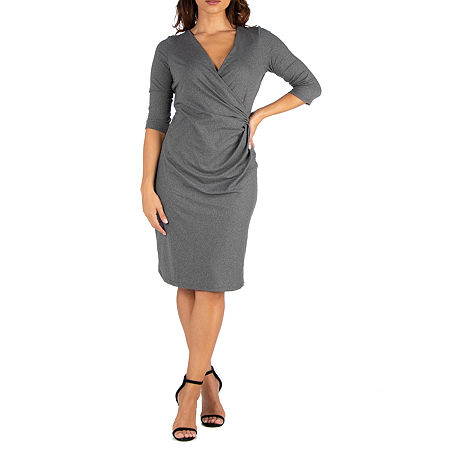 24/7 Comfort Apparel Womens Draped In Style V Neck Dress  Small  Gray