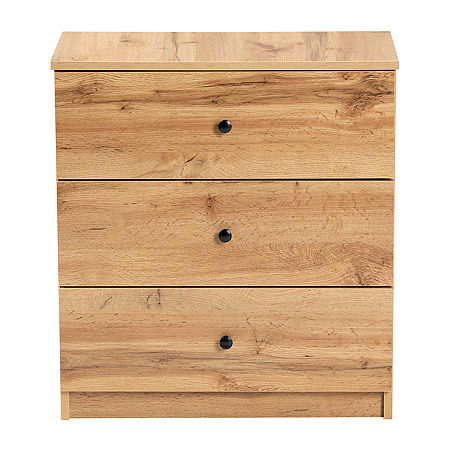 Baxton Studio Decon Oak Brown Wood 3-Drawer Storage Chest