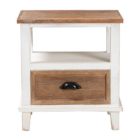 Baxton Studio Glynn Rustic Farmhouse Weathered 20.3 Two-Tone and Finished Wood 1-Drawer Nightstand - White  Oak Brown