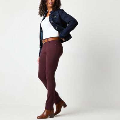 Liz Claiborne Sara Womens Mid Rise Slim Pant-Tall, Color: Winetasting ...