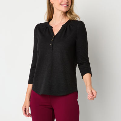 Liz Claiborne Womens Split Crew Neck 3/4 Sleeve Blouse - JCPenney