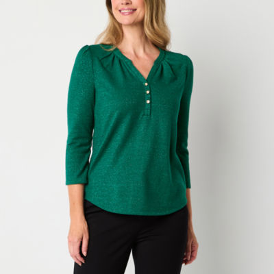 Liz Claiborne Womens Split Crew Neck 3/4 Sleeve Blouse - JCPenney