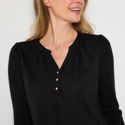 Liz Claiborne Womens Split Crew Neck 3/4 Sleeve Blouse - JCPenney