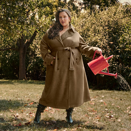 Click here for Ashley Graham Womens Plus Faux Suede Trench Coat... prices
