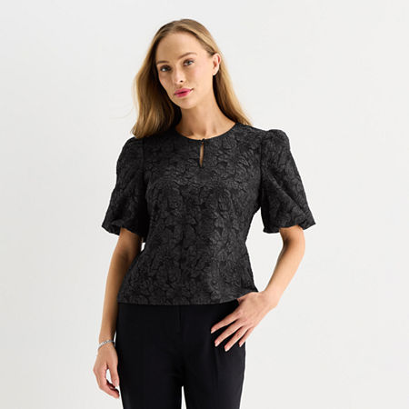 Liz Claiborne Womens Keyhole Neck Elbow Sleeve Blouse  Small  Black