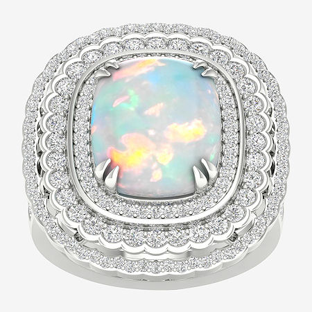 Click here for Womens Lab Created White Opal Sterling Silver Halo... prices