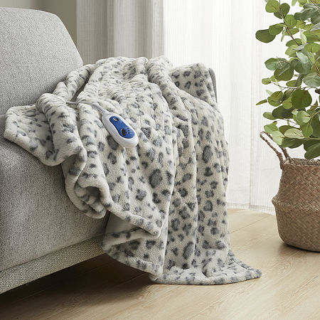 Beautyrest Zuri Electric Faux-Fur Throw  50 x 70 - Grey Leopard