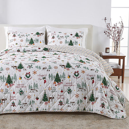 Click here for Linery Cheerful Holiday Quilt Set  One Size  White prices