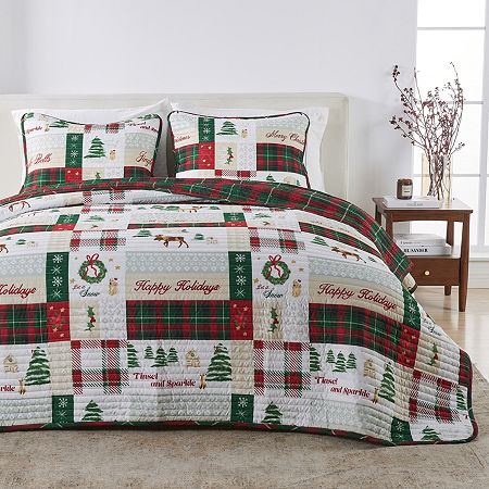 Click here for Linery Cheerful Holiday Quilt Set  One Size  Green prices