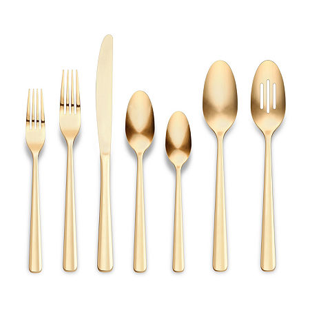 Ornative Alicja 42 Piece Flatware Set with Wire Caddy  Service for 8 - Gold