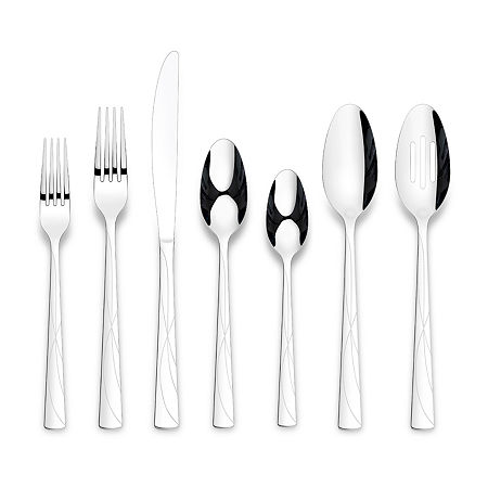 Ornative Jara Mirror 42 Piece Flatware Set with Wire Caddy  Service for 8 - Silver