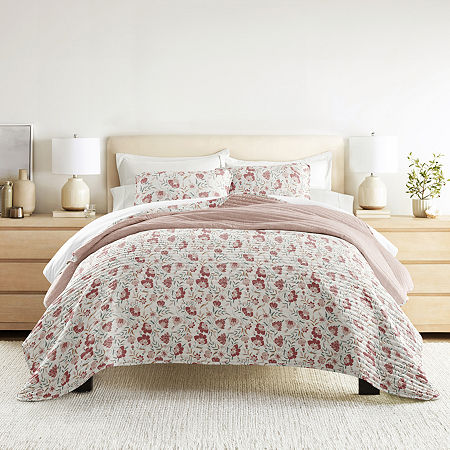 ienjoy Home French Jacobean Reversible 3-Pc. Quilt Set  King/California King - Rose