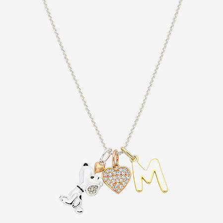 Disney Peanuts Cubic Zirconia Snoopy Heart Initial Cluster Charm Necklace - Peanut M