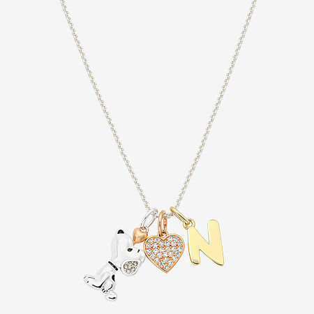 Disney Peanuts Cubic Zirconia Snoopy Heart Initial Cluster Charm Necklace - Peanut N