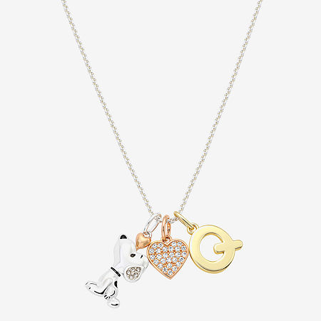 Disney Peanuts Cubic Zirconia Snoopy Heart Initial Cluster Charm Necklace - Peanut Q