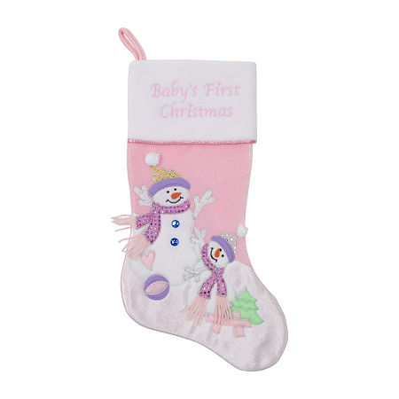 Northlight Light Babys First Christmas Velveteen Snowmen Christmas Stocking - Pink