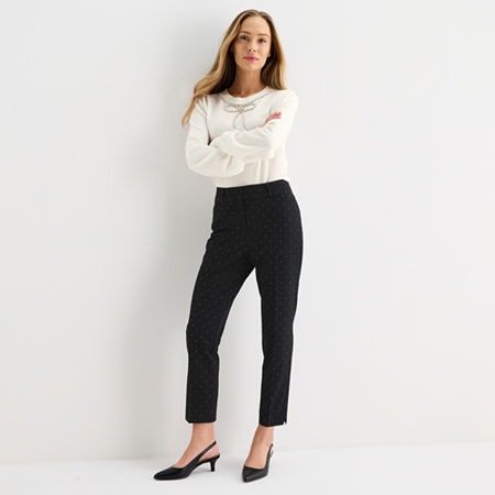 Liz Claiborne Emma Womens Stretch Fabric Straight Mid Rise Ankle Pant  12  Black